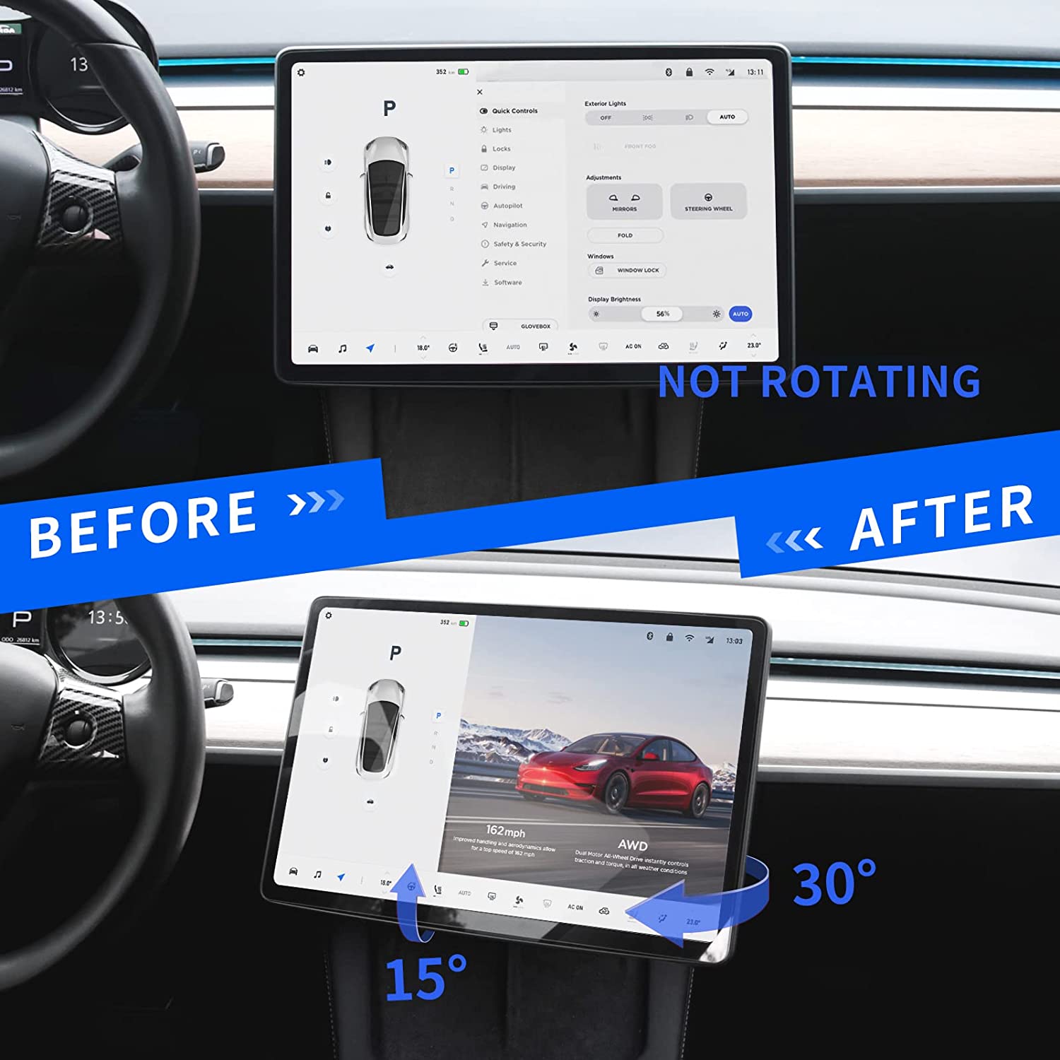 Hautosport Console Dashboard Screen Swivel Mount kit For Model 3/Y/3 H